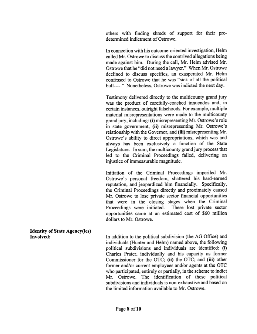 The McCarville Report » Ostrowe Files $60 Million Tort Claim Against ...