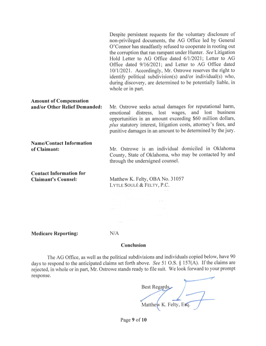 The McCarville Report » Ostrowe Files $60 Million Tort Claim Against ...