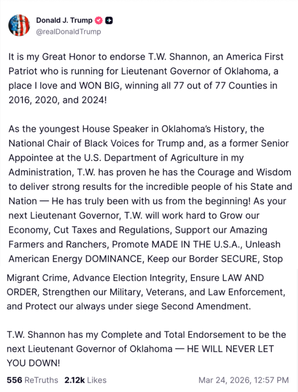 The McCarville Report » Trump Endorses Shannon for Lieutenant Governor